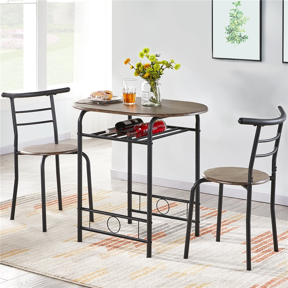 Renwick 3 Pieces Round Dining Table Set Storage Rack, Drift Brown ...