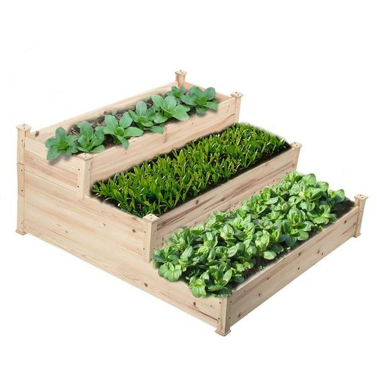 3 Tier Wooden Elevated Raised Garden Bed Planter Box Kit Natural Cedar ...