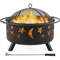Renwick 30'' Metal Round Fire Pit with Stars Moons Pattern, Black ...