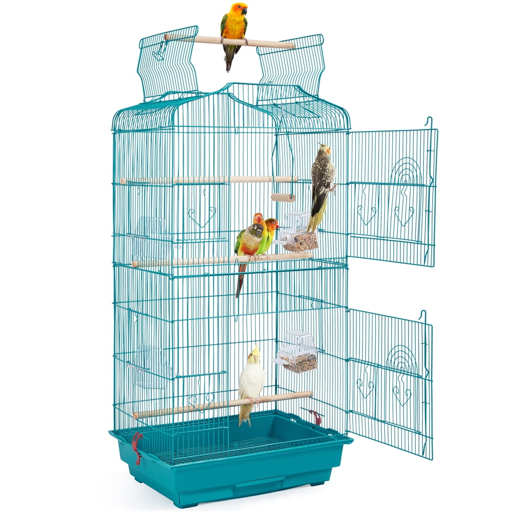 Renwick 41" Open Top Metal Bird Cage with Slide-Out Tray, Teal Blue ...