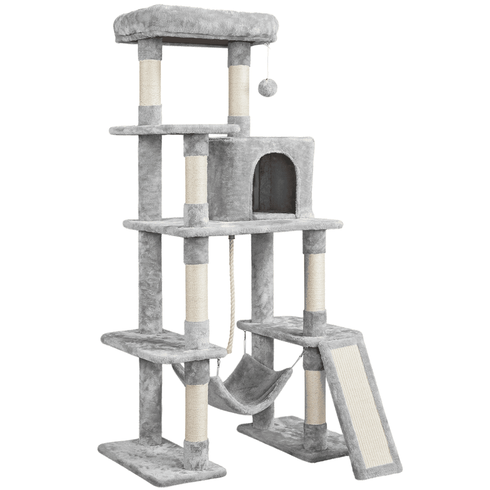 Renwick 54″ Tall Multilevel Plush Cat Tree with Hammock Scratching ...