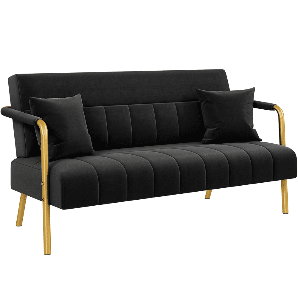 Renwick 56.5" W Upholstered Sofa Couch with Gold Tone Metal Arms and ...