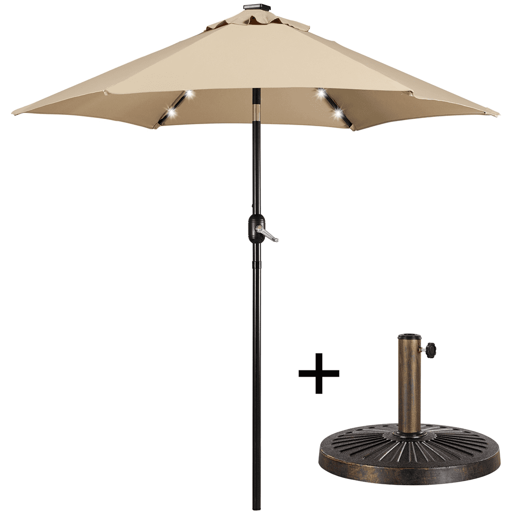 Renwick 7.5Ft Patio Market Umbrella with 18 LED Lights and Base Stand ...