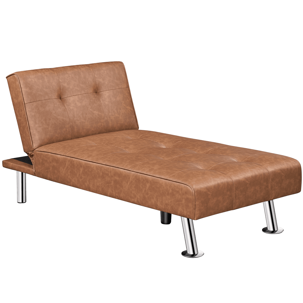 Renwick Convertible Faux Leather Futon Chaise Lounge, Brown - Walmart.com