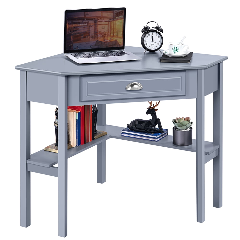 Renwick Corner Writing Desk with Storage Drawer, Gray - Walmart.com