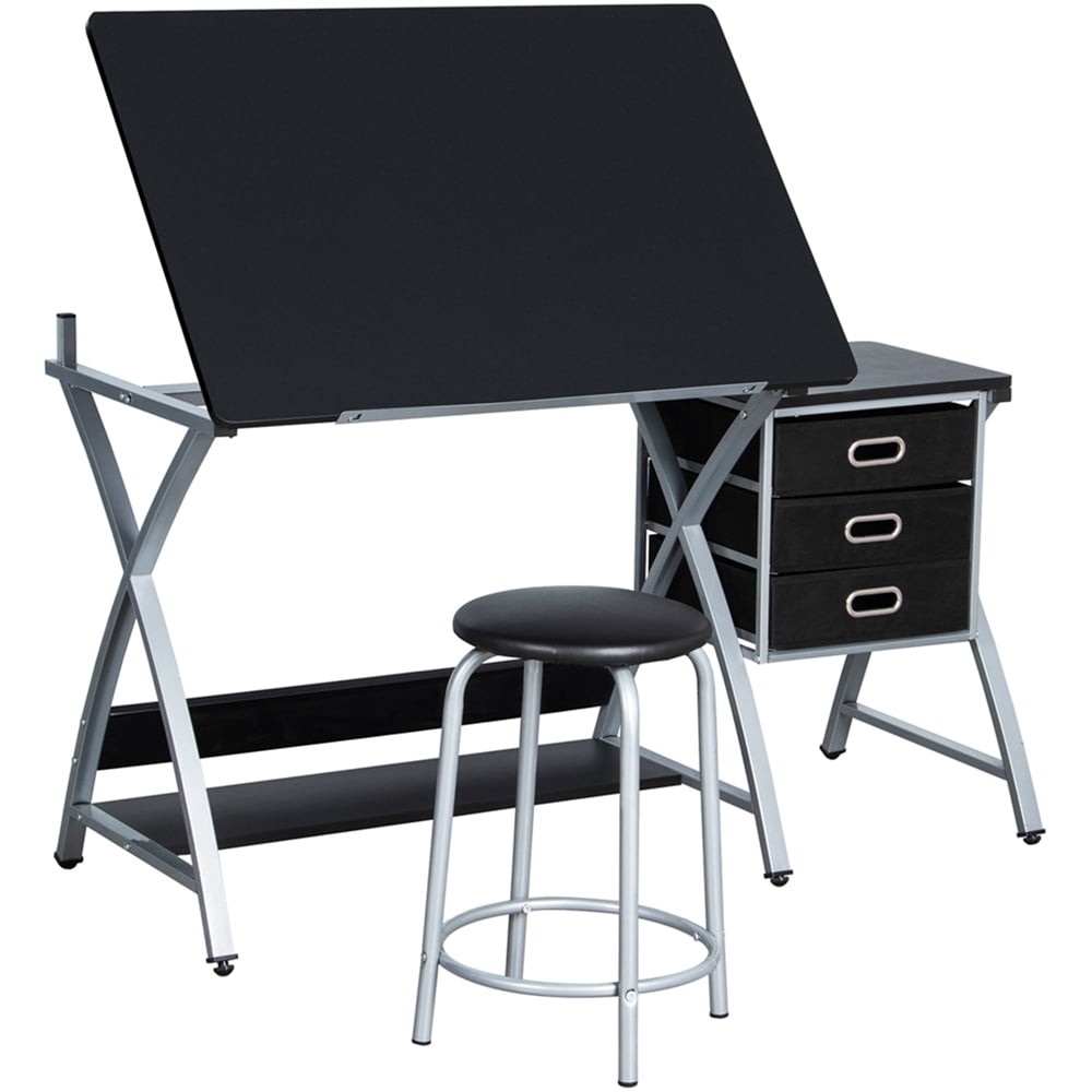 Renwick Folding and Adjustable Steel Drafting Table with Stool and ...