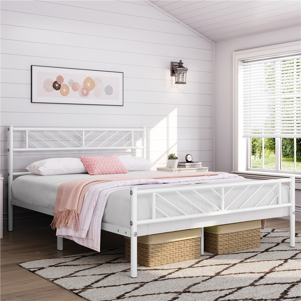 OakvillePark Miter Open-Frame Metal Platform Bed, Full, White - Walmart.com