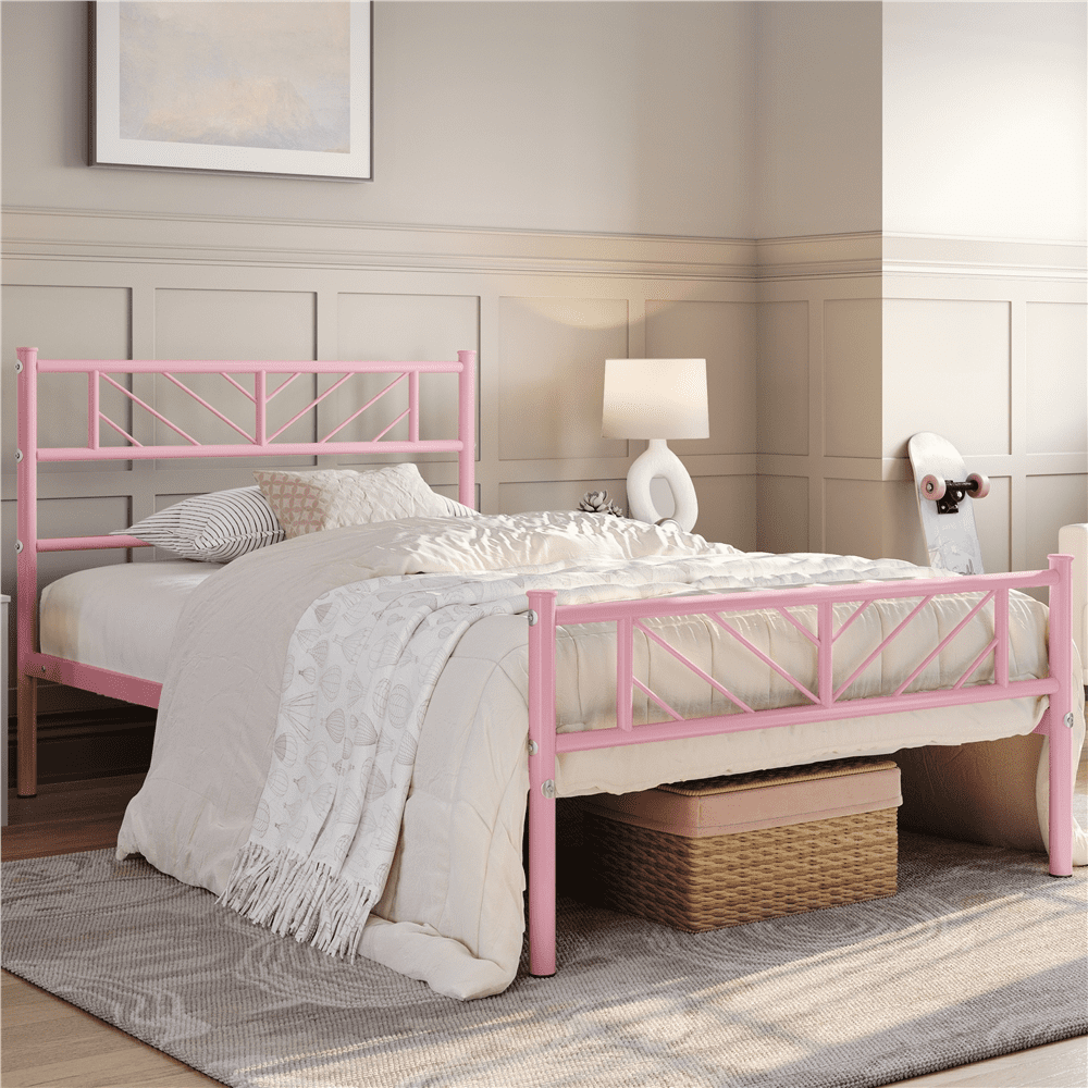 Renwick Justice Metal Platform Bed with Arrow Design,Twin,Pink ...