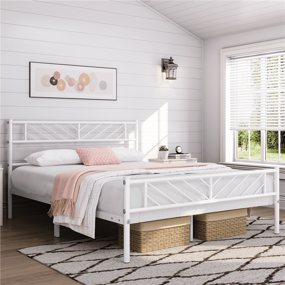 Renwick Justice Metal Platform Full Bed with Arrow Design, White, Adult ...