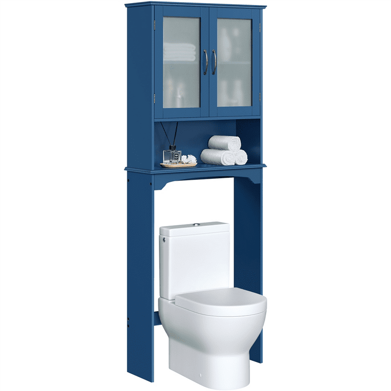 Easyfashion Modern Over The Toilet Storage Cabinet for Bathroom Navy Blue