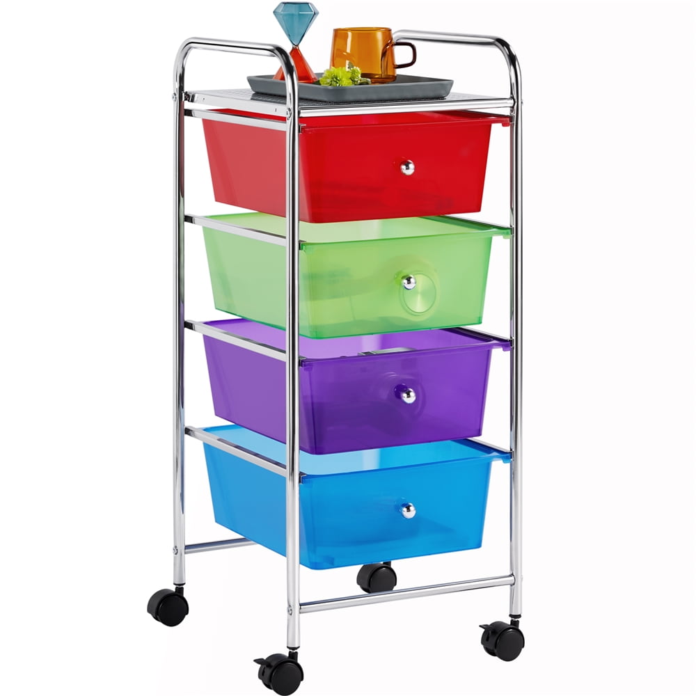 Renwick Rolling Storage Trolley Storage Cart Bin with 4 Plastic Drawers ...