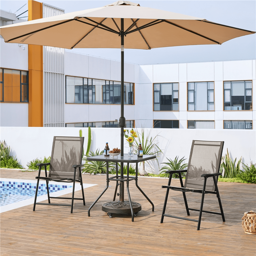 Renwick Set of 2 Outdoor Folding Dining Chairs with Backrest, Brown ...