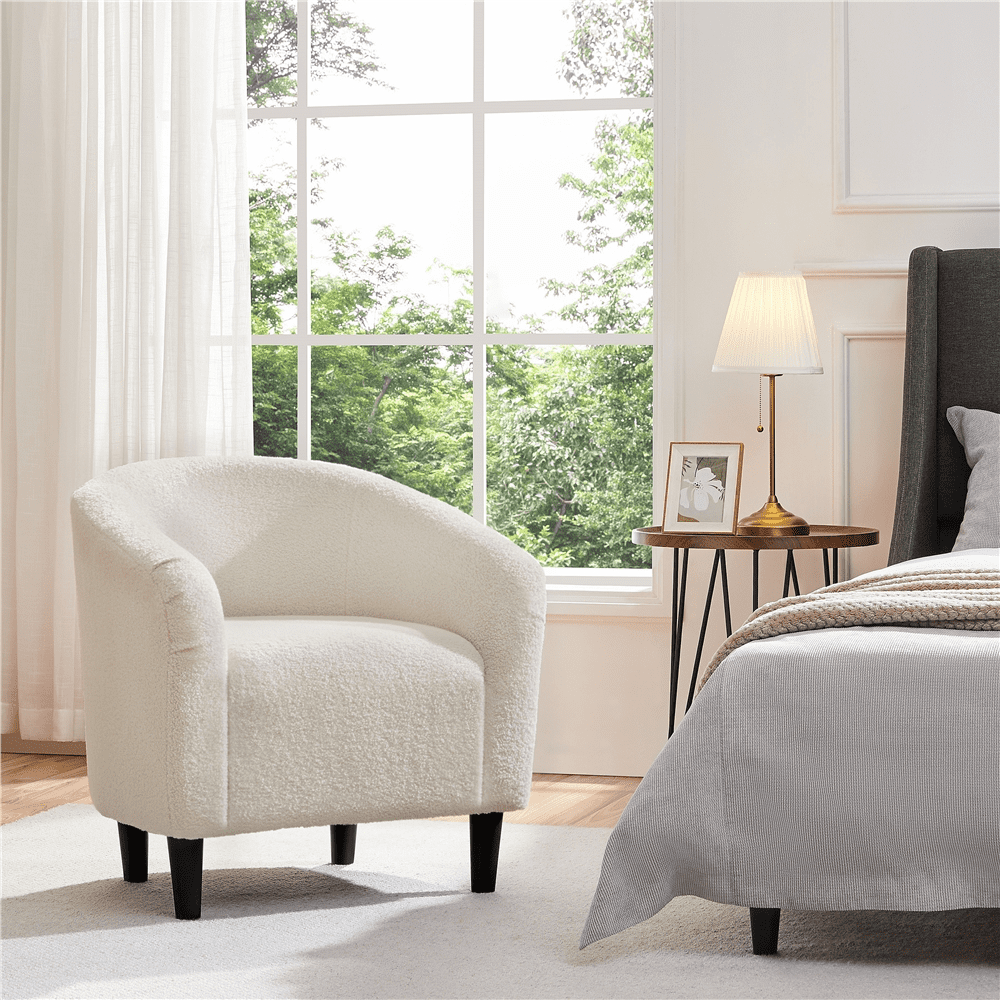 Renwick Carved Wood Arm Barrel Accent Chair, Ideal for Living Room ...