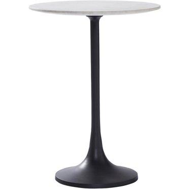 Modrest Collins Round Stainless Steel & Marble End Table in White/Gold ...