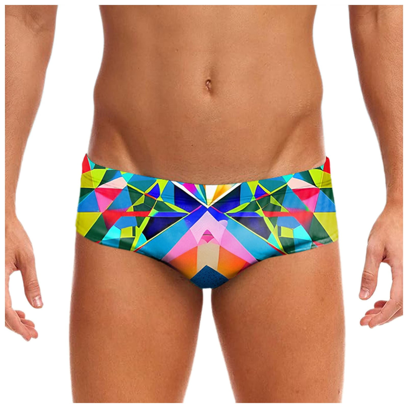 Renxiaooo Mens Summer Stretch Swimming Briefs 3d Printed Elastic Band Mens Medium Swim Shorts