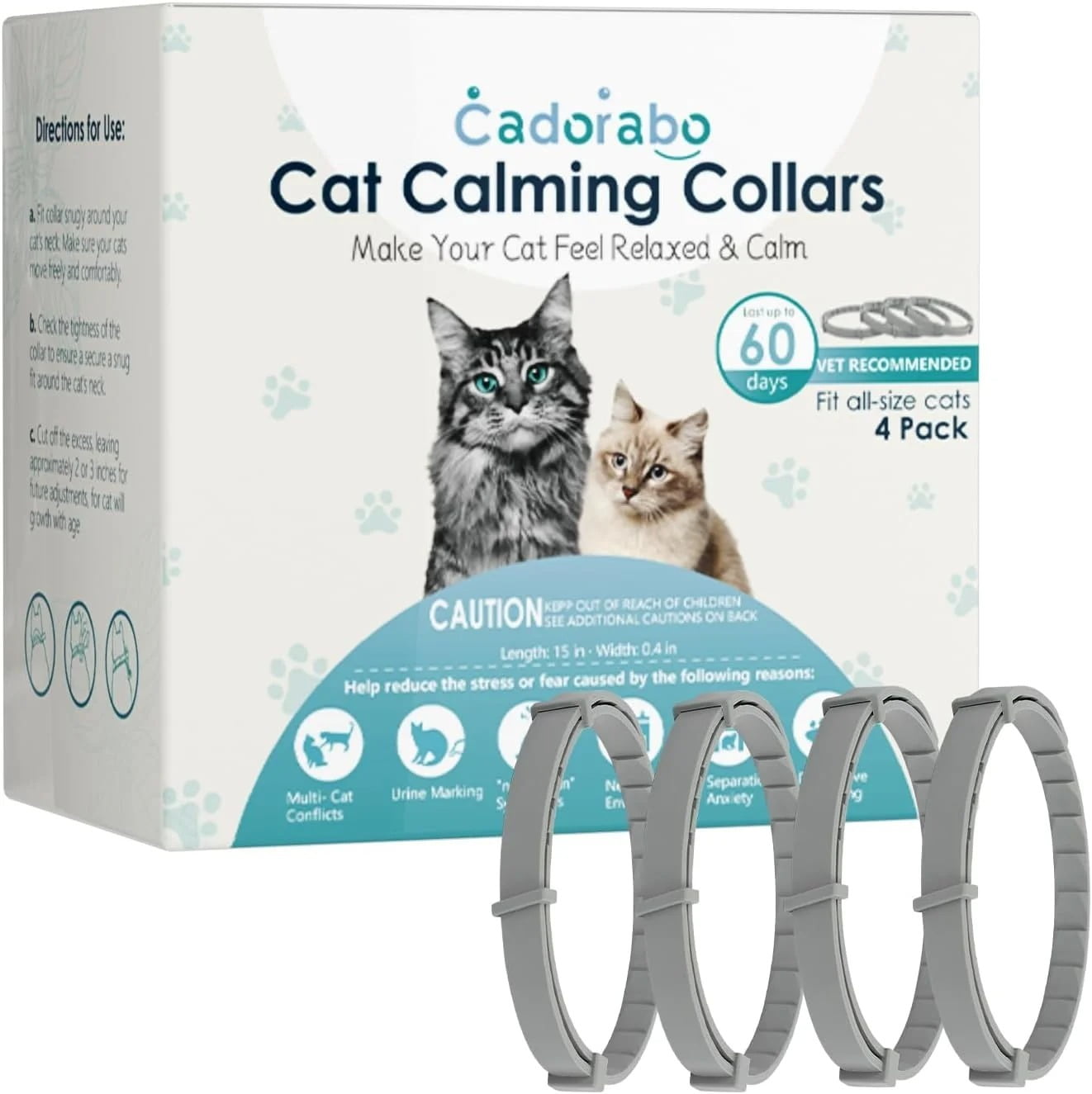 Renxusm 4 Pack Calming Collar for Cat Cat Pheromone Calming Collar ...