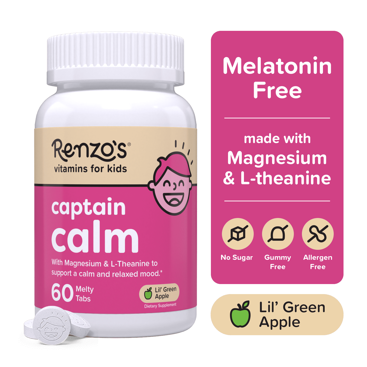 Renzo's Captain Calm Magnesium for Kids with L-Theanine Vegan Melty ...