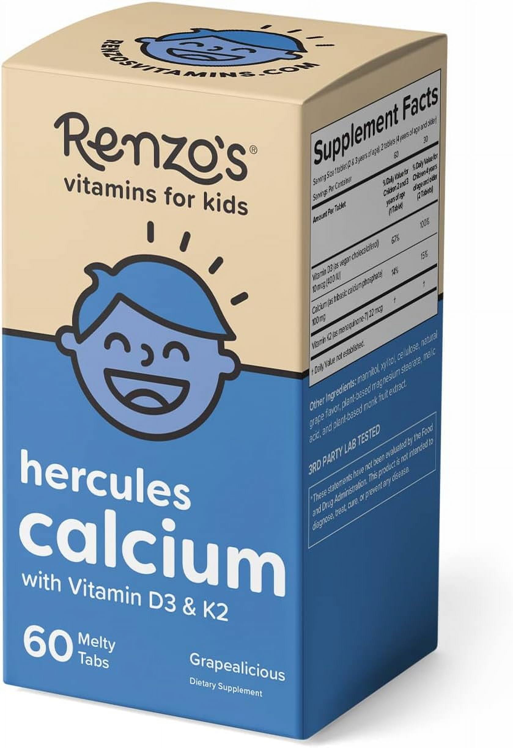 Renzo's Hercules Calcium Supplement with Vitamin D3 & K2 - Fast ...