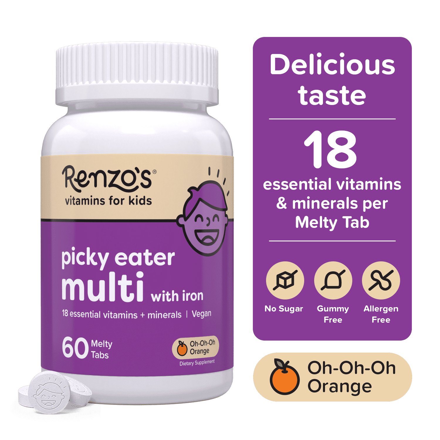Renzo's, Kids Multivitamin, 60 Tablets, Picky Eater Immune Support ...