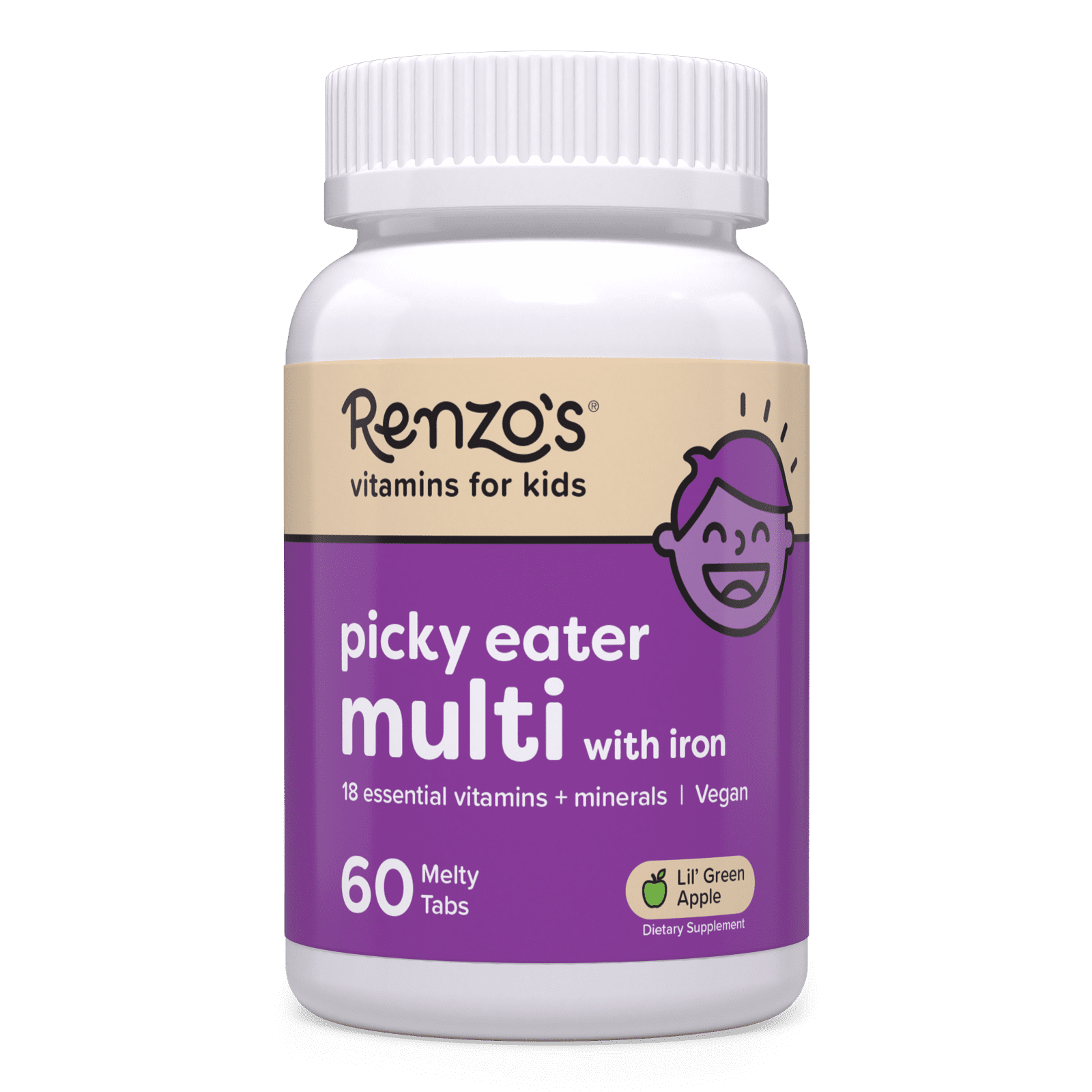 Renzo’s Picky Eater Multi Melty Tabs, Multivitamin with Iron, 18 ...
