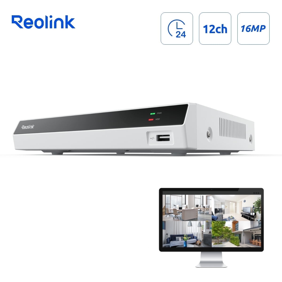Reolink 12-Channel PoE NVR 8CH 410 for 24/7 Continuous Recording with 2TB HDD, up 16TB/16MP 8 ...