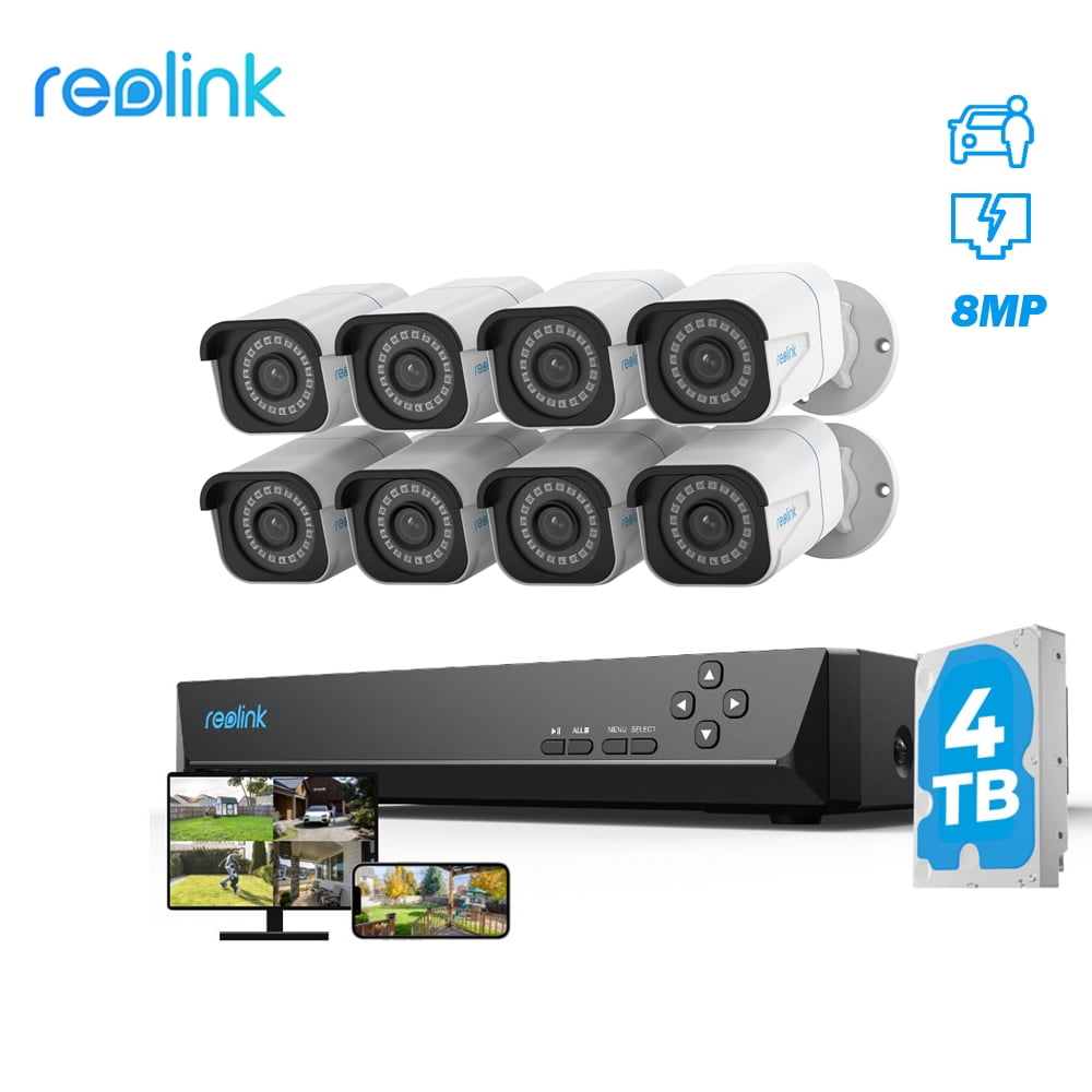 Reolink 16CH NVR 8pcs Bullet PoE Camera 4K Security Camera System, 1x ...