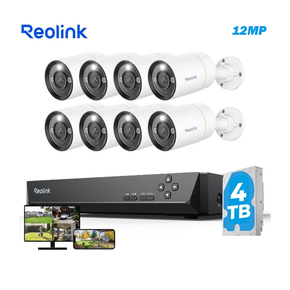 REOLINK 12MP RLK16-1200B8-A 8pcs PoE Security Cameras, 16CH NVR with ...