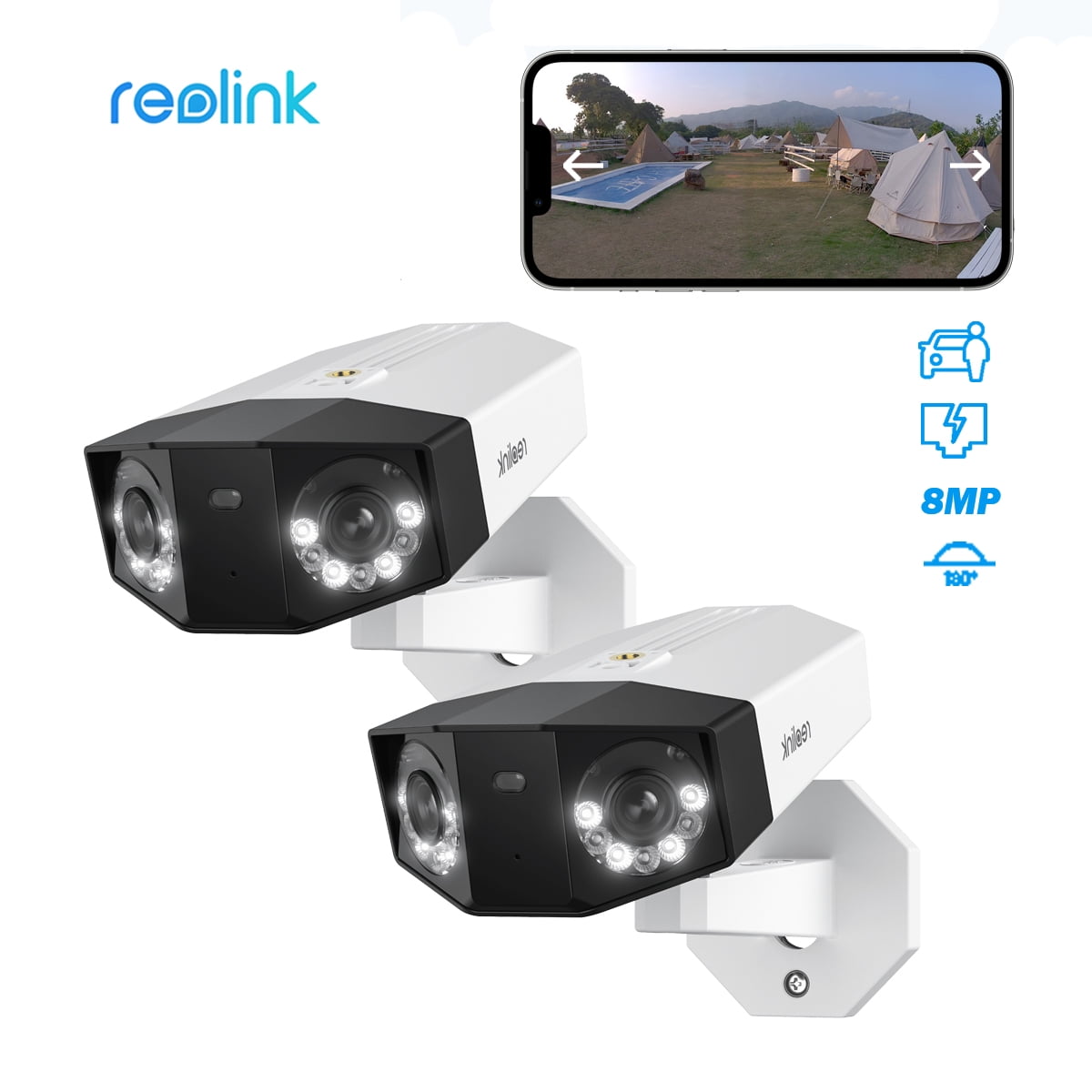 Reolink 2pcs Duo 8MP Wired Camera, PoE, 180° FoV, Dual-Lens, Detection ...