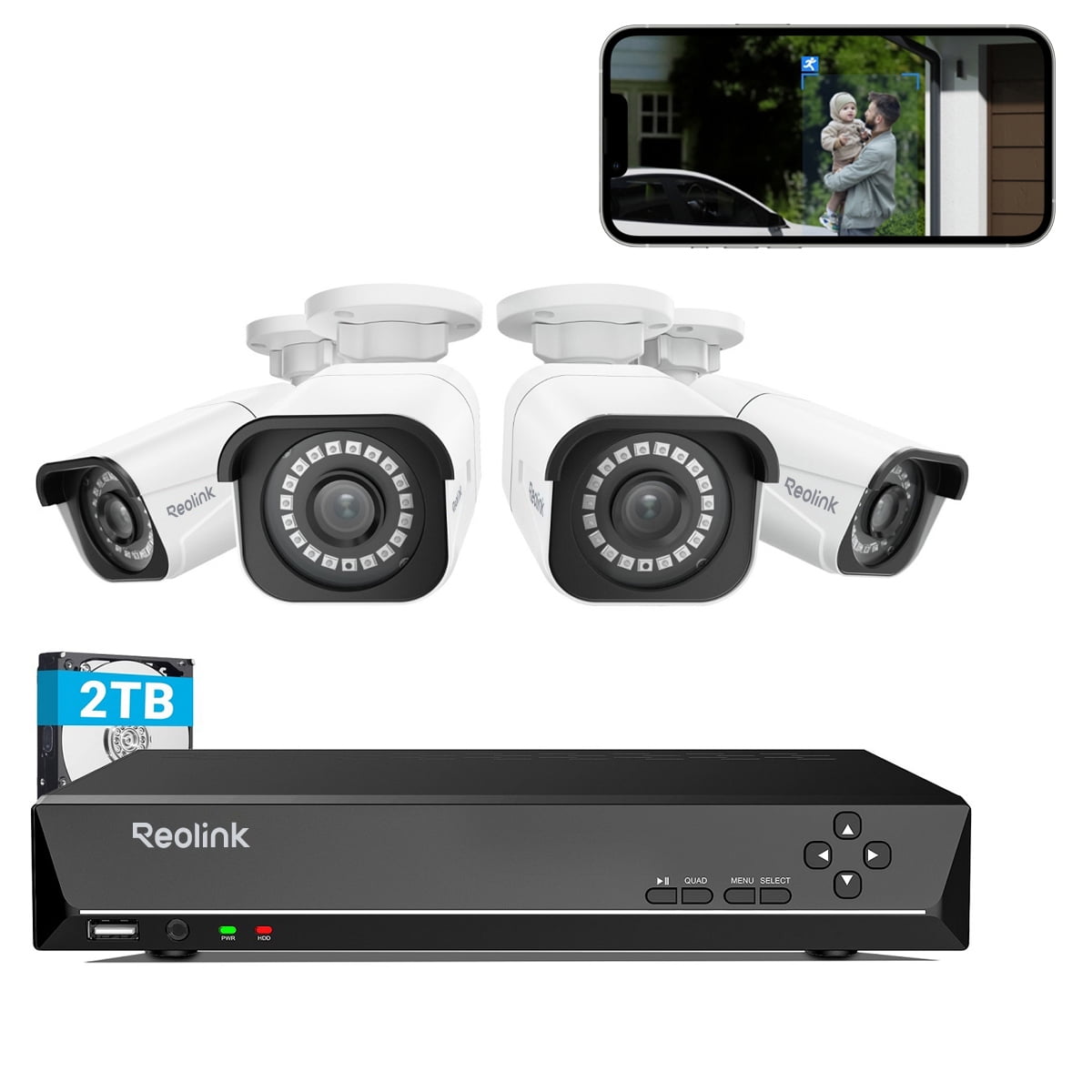 Reolink 4K HD PoE Security System, 4pcs Outdoor IP Cameras, Smart ...