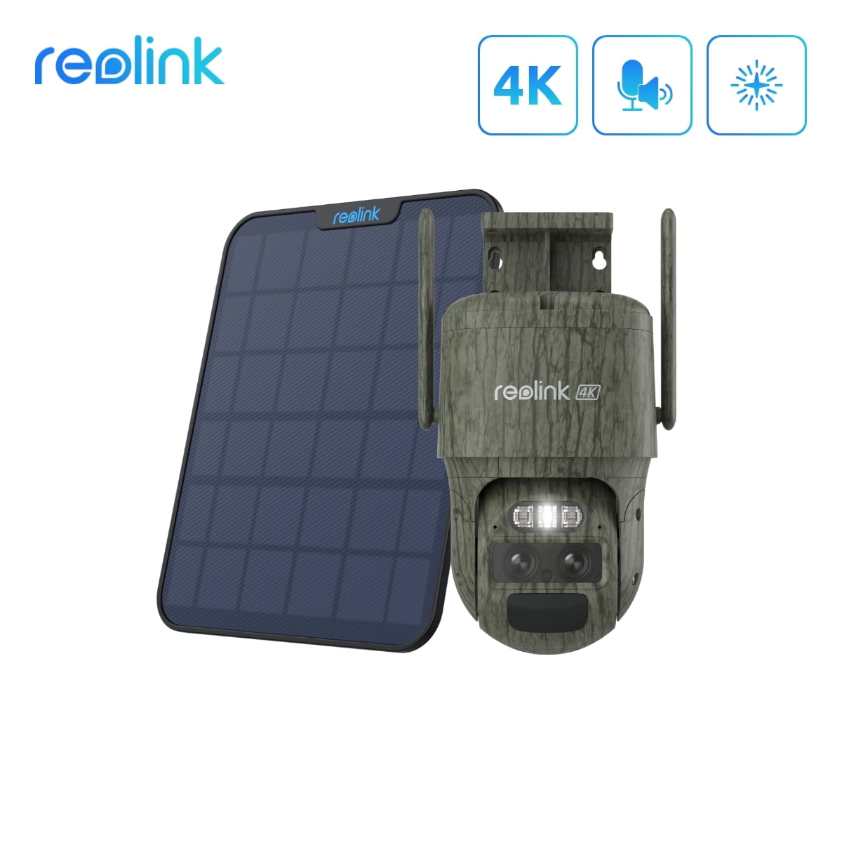 Reolink 4K TrackMix 4G LTE Dual-Lens Battery/Solar Security Camera 8MP Motion Detect Auto-Zoom ...