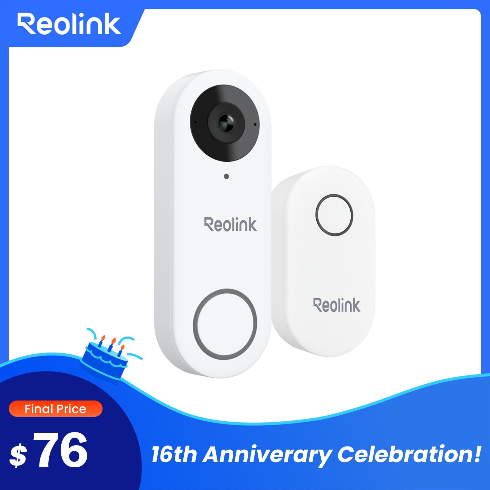 Reolink 5MP Wired White Doorbell PoE Security Camera Person Detection 180° View - Walmart.com