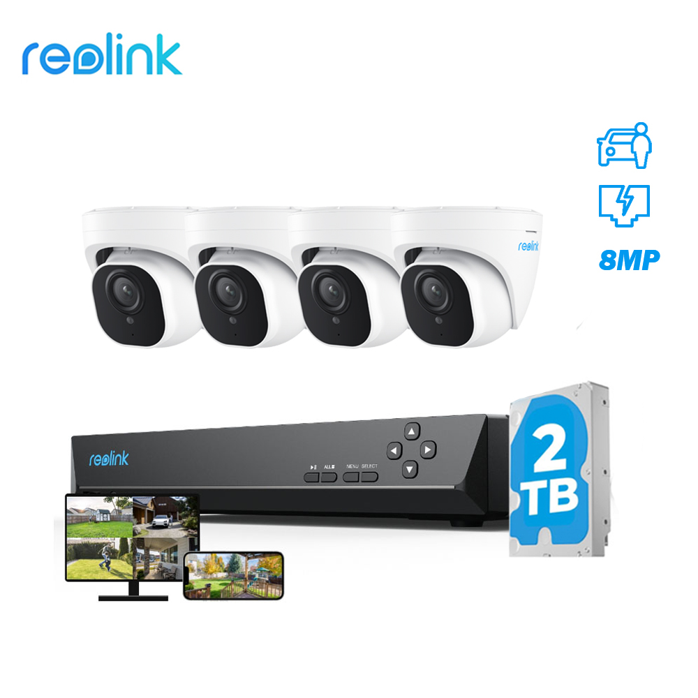 Reolink 8CH 5MP POE Home Security Camera System, 4pcs 5MP Outdoor POE Cameras, 8MP 8CH POE NVR ...