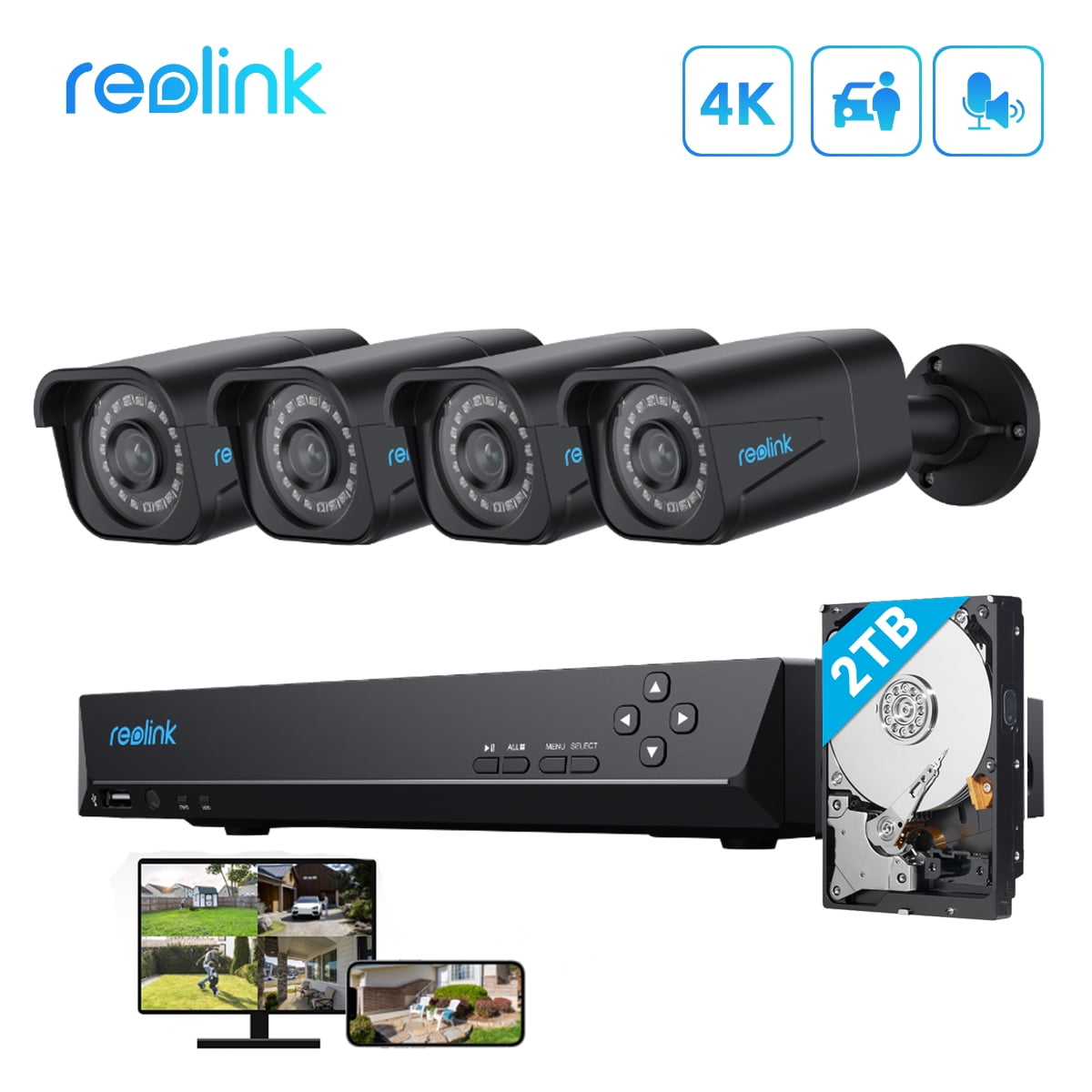 Reolink 4K NVS8-8MB4 Security System, PoE, 8CH NVR with 2TB HDD, 4pcs Cameras - Walmart.com