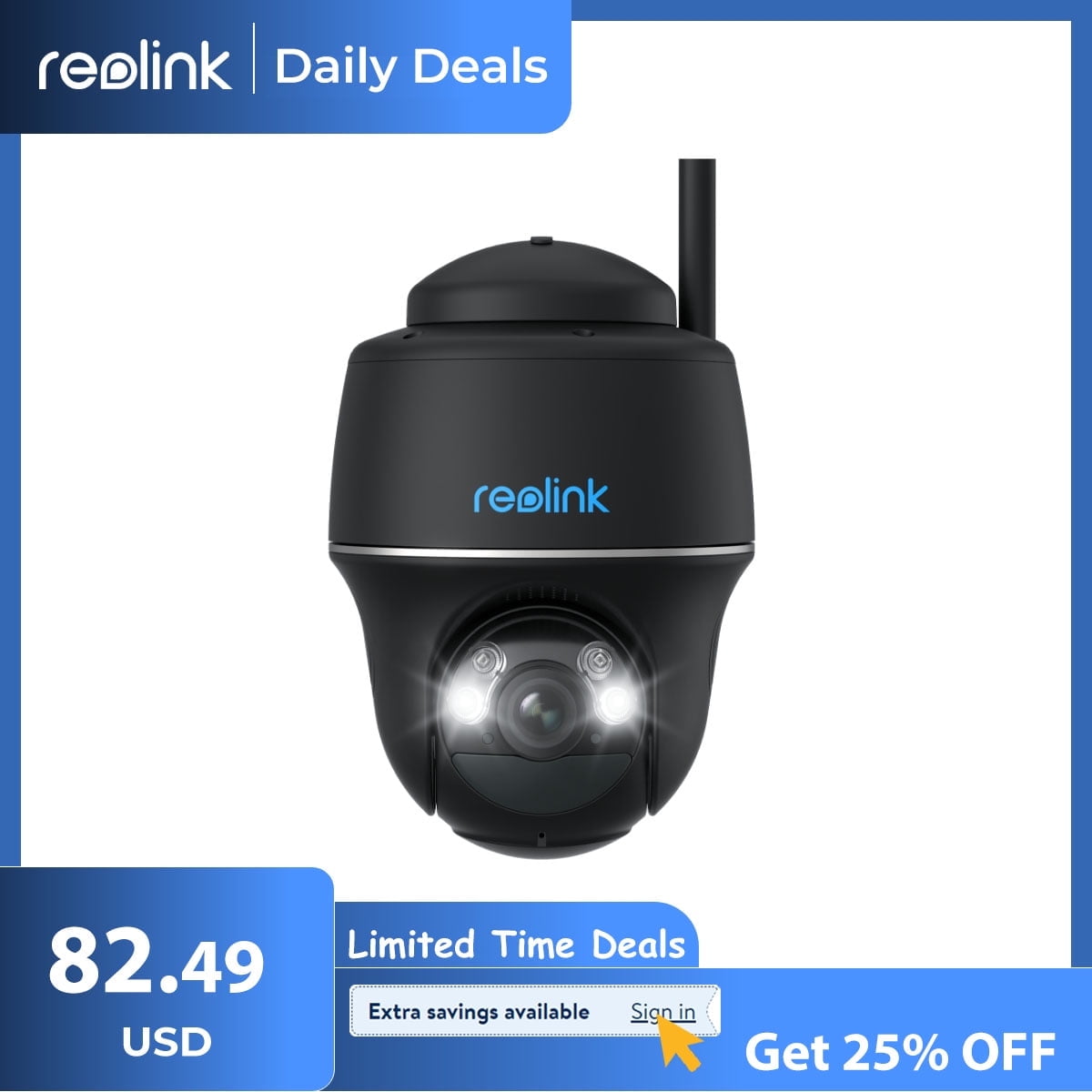 Reolink Argus PT-Black 2K Rechargeable Camera, Dual-Band WiFi, PIR ...