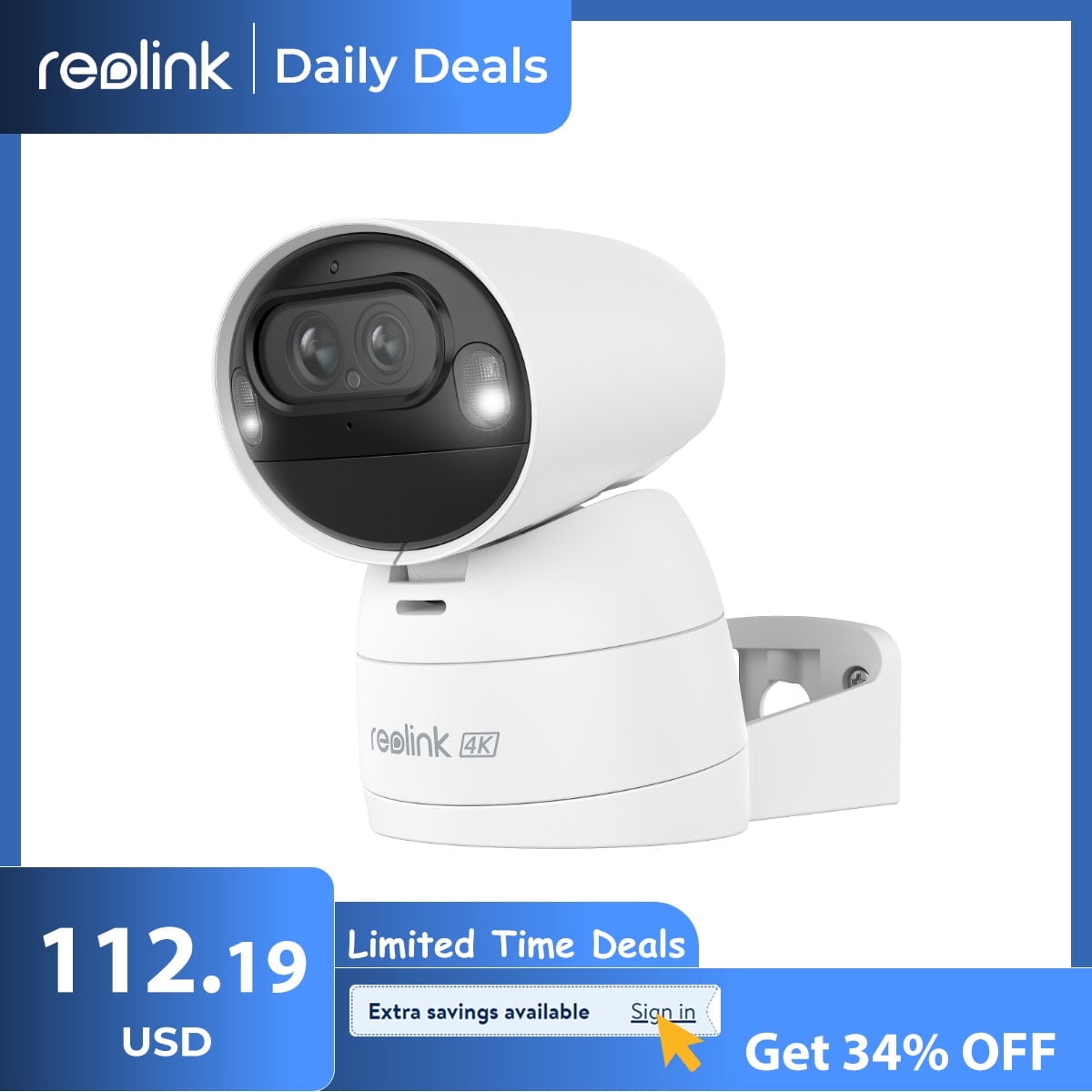 Reolink Argus Track 4K 8MP Dual-Lens Wi-Fi Camera,Auto-Zoom Tracking ...