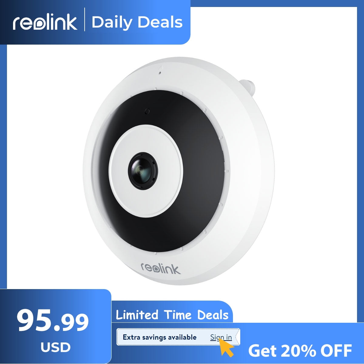 Reolink FE-P White Fisheye PoE Camera with 360° View 6MP Indoor Camera ...