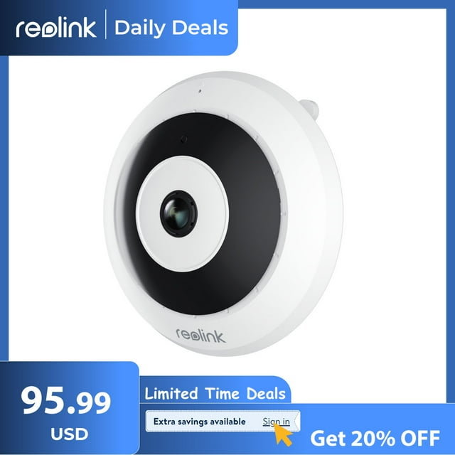 Reolink FE-P White Fisheye PoE Camera with 360° View 6MP Indoor Camera for Home/Office Security ...