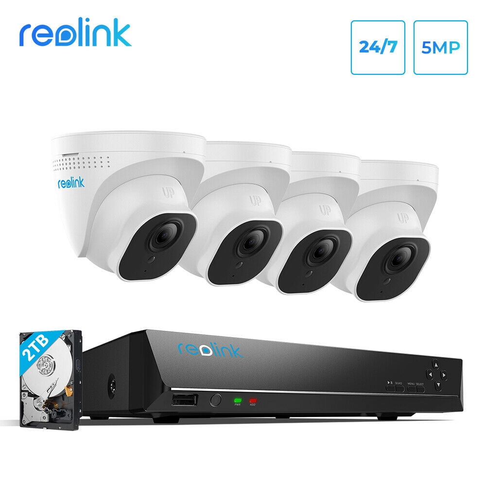 Reolink RLK8-520D4 8CH, 5MP Outdoor Surveillance, 4 Wired POE Cameras ...