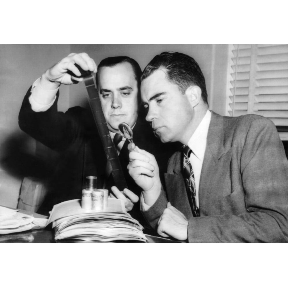 Rep. Richard Nixon And Robert Stripling Examining Microfilm Of The ...