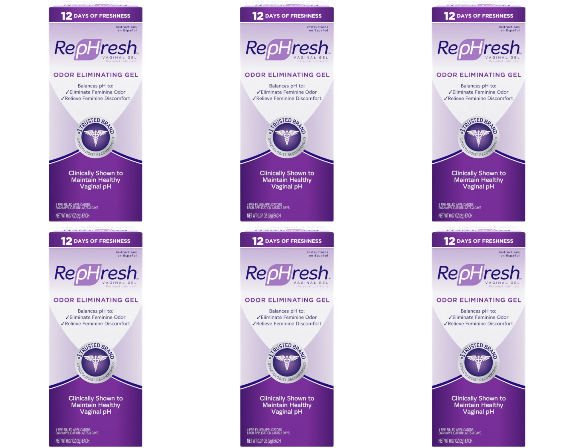 RepHresh Odor Eliminating Vaginal Gel, PH Balancing Care, 4 Applicators ...