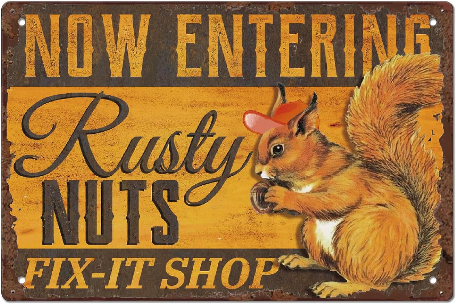 Repair Shop Metal Tin Signs Funny Squirrel Vintage Art Iron Fix-it Shop ...