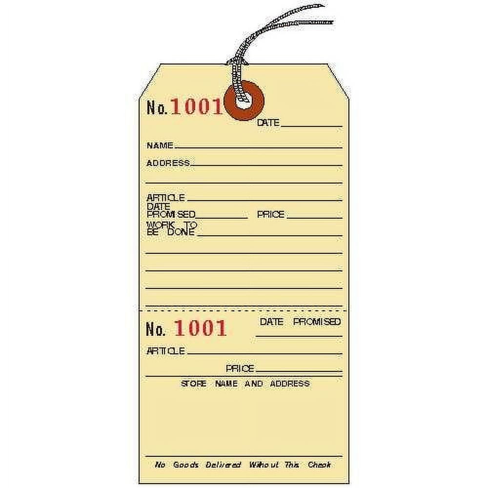 Repair Tags, 5-1/4" x 2-5/8", Manila Cardstock with Stub, Strung ...