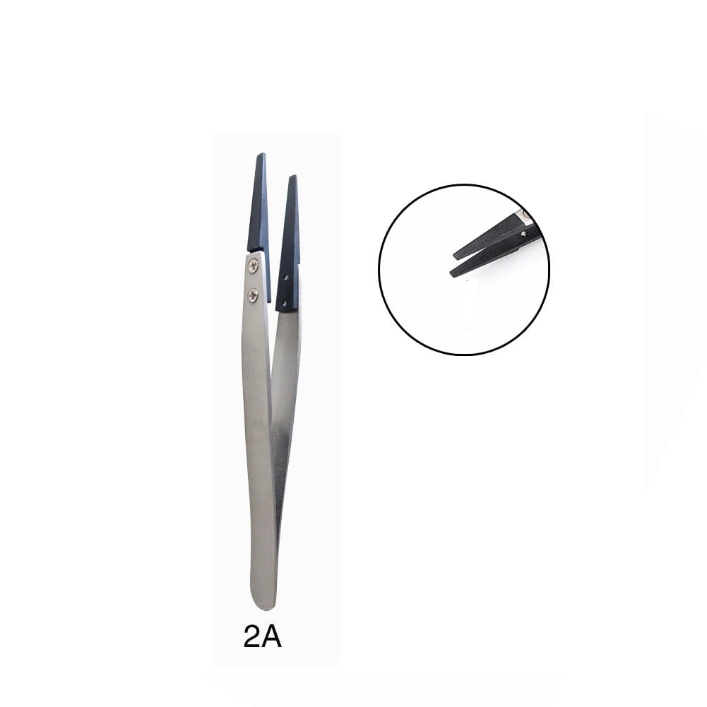 Repair Tools Tweezers Fiber Full Stainless Steel with Replaceable Tips Black and Silver 8 ...