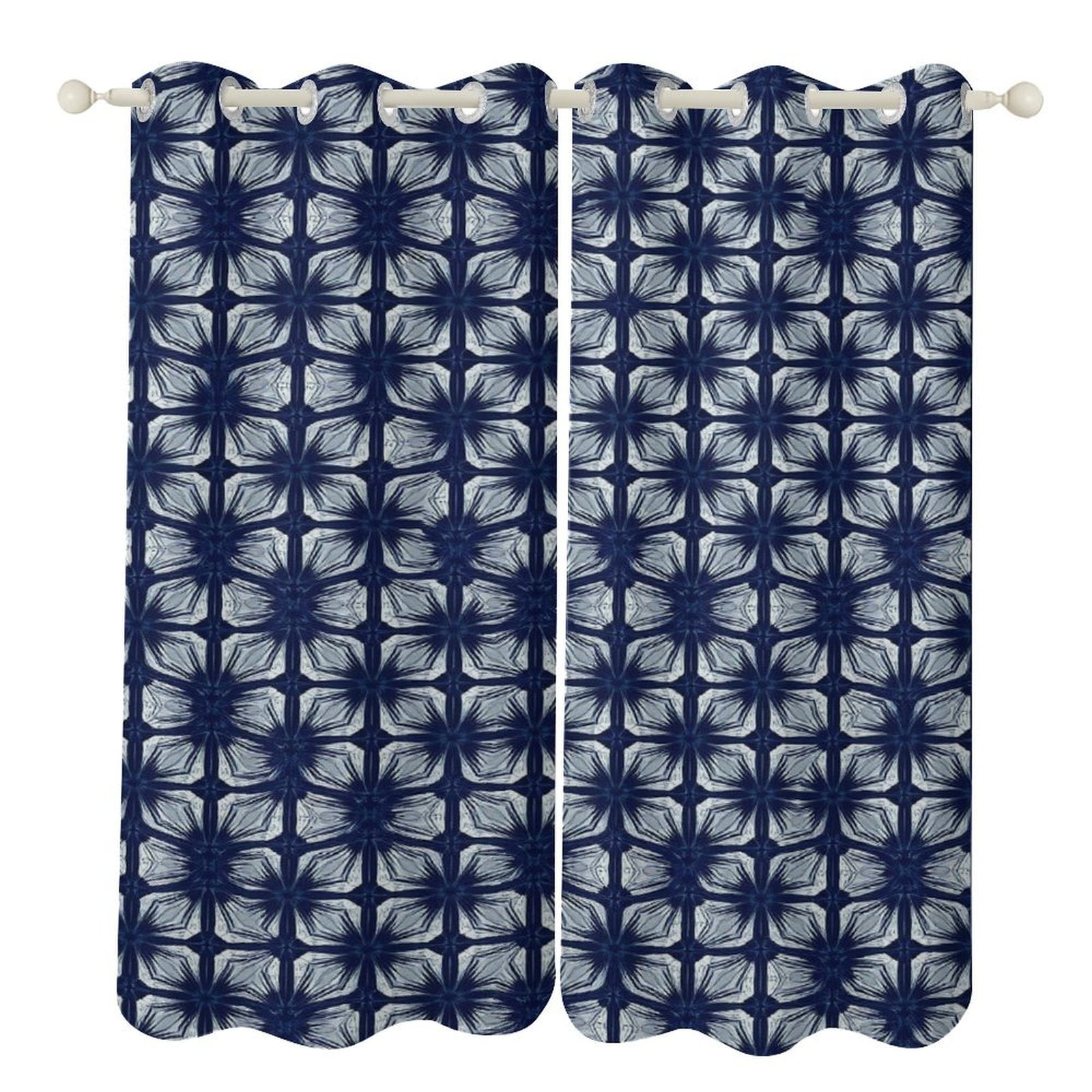 Repeating Blue White Geometric Pattern Design Blackout Curtains 2 Panel ...