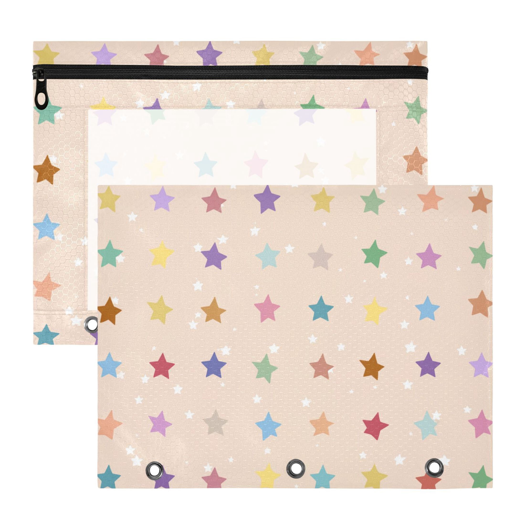 Repeating Colorful Stars 3-Ring Binder Pocket with Zipper Pencil ...