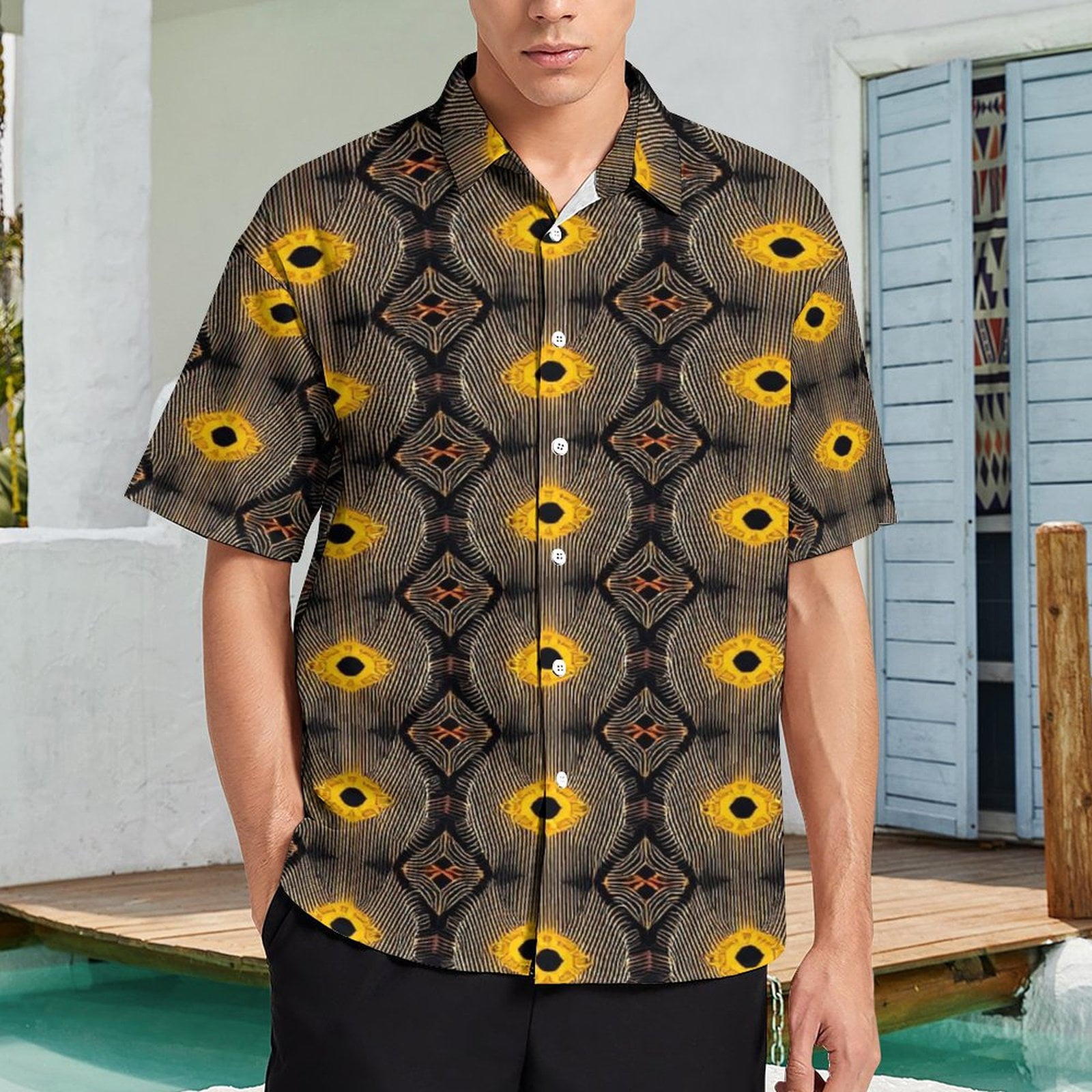 Repeating Geometric Gold Eye Pattern Design Shirt Casual Shirts Men ...