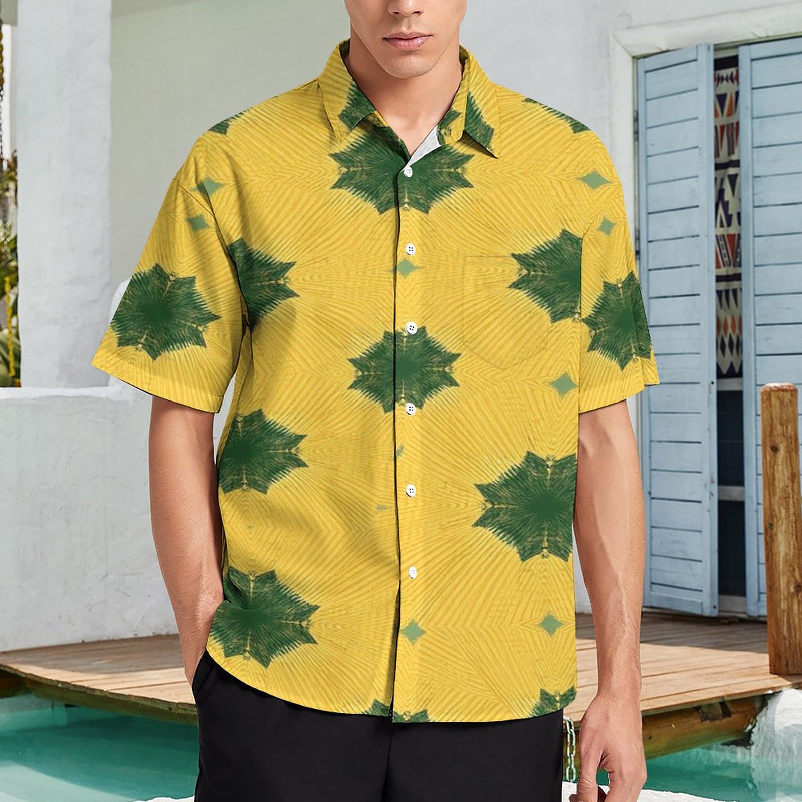 Repeating Green Yellow Floral Pattern Design Summer Shirt For Mens ...