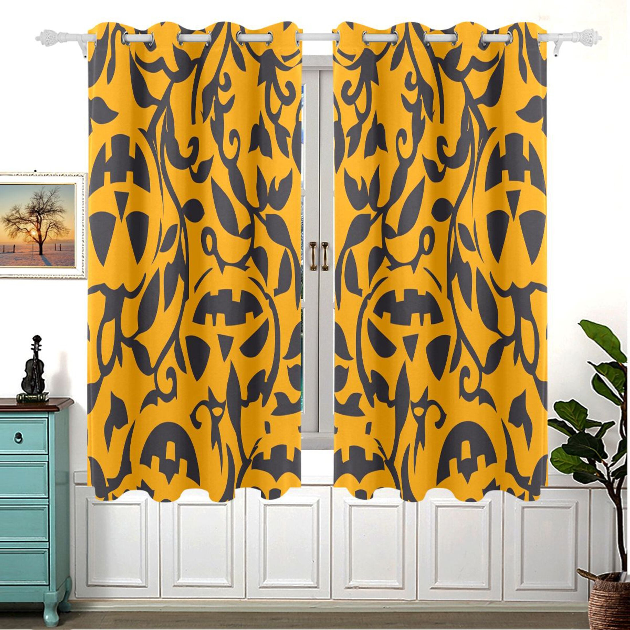 Repeating Pattern Pumpkin 63x55in Window Curtain Panels 63x55in 2-Piece ...