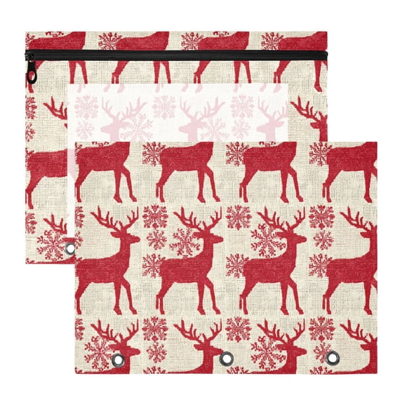 Repeating Red Reindeer Christmas 3-Ring Binder Pocket with Zipper ...