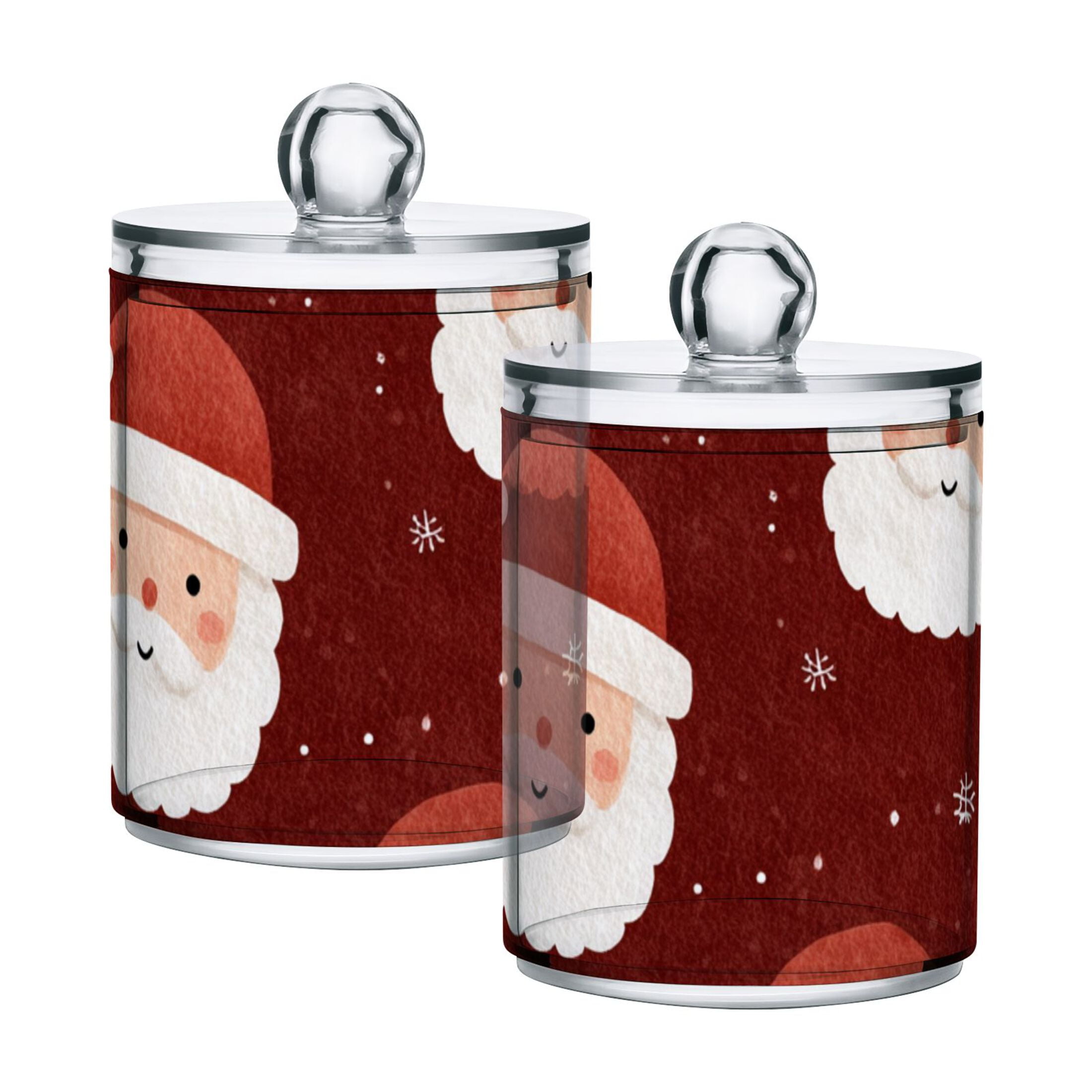 Repeating Santa Faces Christmas Trees Translucent Plastic Cans Storage ...